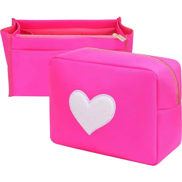 BLOC BAGS Xl Heart Patch Cosmetic Bag With Insert - Hot Pink
