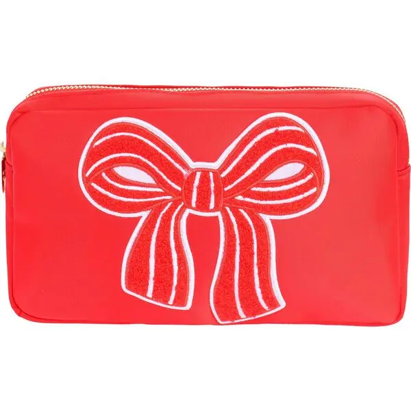 BLOC BAGS Medium Bow Cosmetics Bag - Red/red Stripe