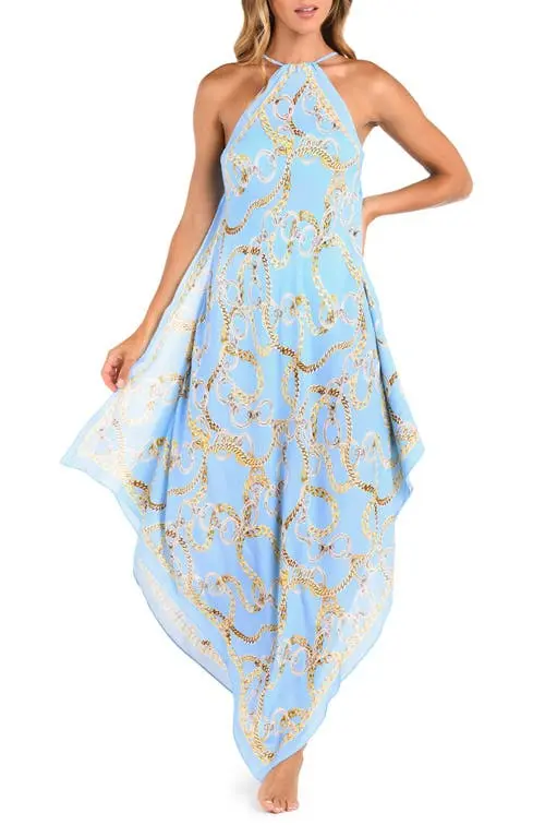 L'Agence Elise Chain Print Halter Cover-up Dress - Sky