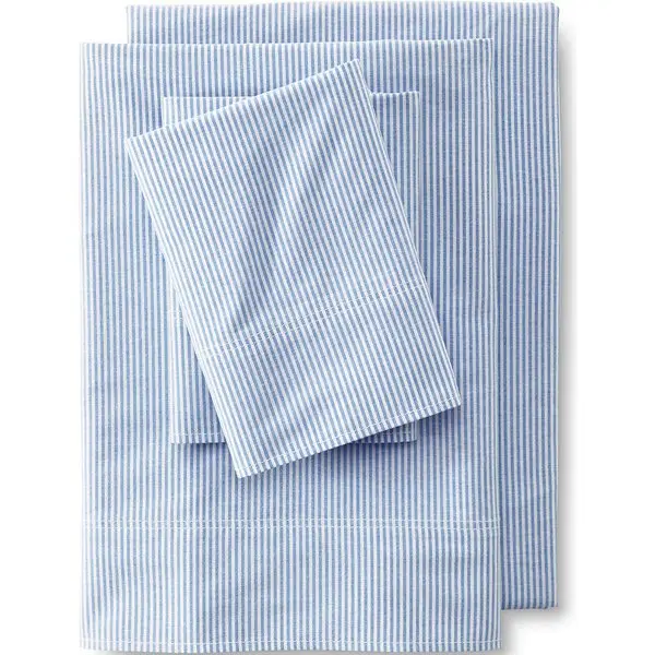 LANDS' END Cotton Oxford Stripe Bed Sheet Set - Silver Lake Blue Stripe
