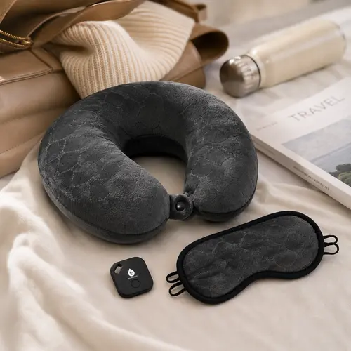 PURSONIC Memory Foam Travel Pillow & Purtag Tracker - Grey