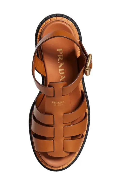 Prada Platform Cage Sandal - Cuoio