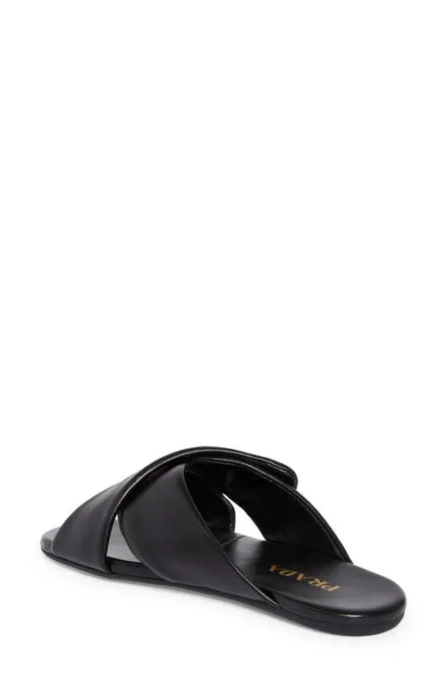 Prada Logo Crisscross Slide Sandal