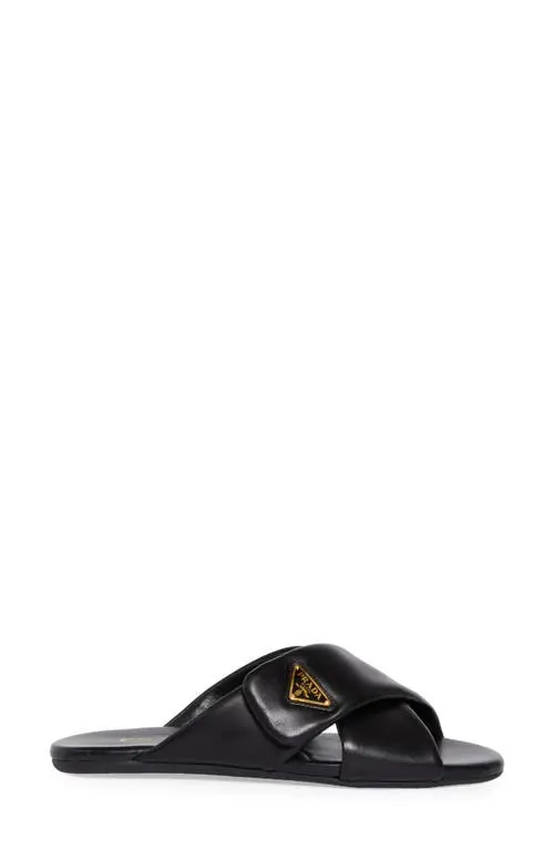 Prada Logo Crisscross Slide Sandal
