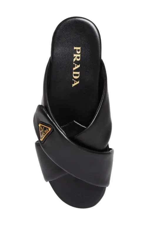 Prada Logo Crisscross Slide Sandal