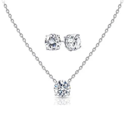 DONATELLO GIAN Name Round Cut Crystal Necklace And Stud Earrings Set - Silver