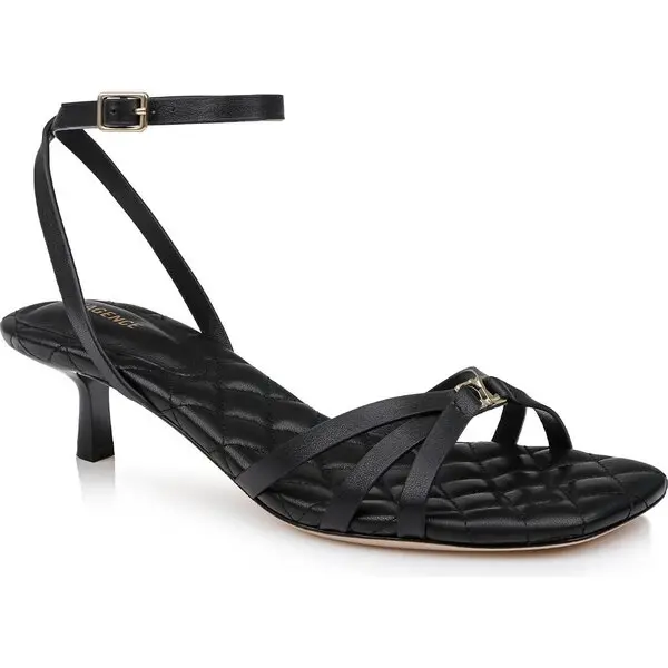 L'Agence Genette Lizard-embossed Kitten Heel Sandal - Black Leather