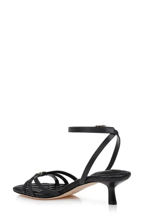 L'Agence Genette Lizard-embossed Kitten Heel Sandal - Black Leather
