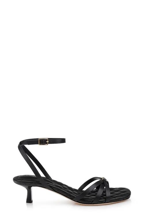 L'Agence Genette Lizard-embossed Kitten Heel Sandal - Black Leather