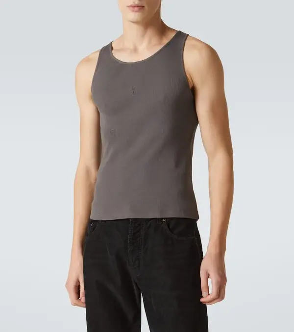 Saint Laurent Logo Cotton Tank Top - Grey