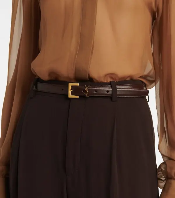 Saint Laurent Cassandre Slim Leather Belt