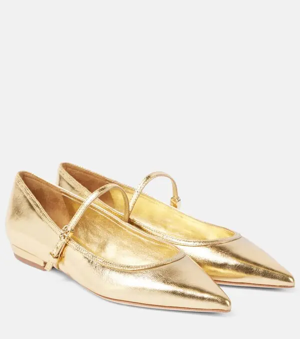 Tory Burch Metallic Leather Mary Jane Flats - Gold