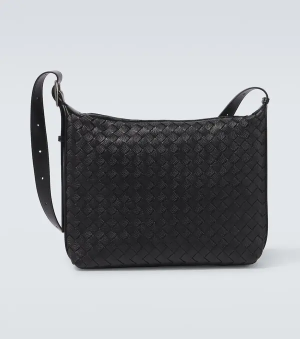 Bottega Veneta Traveler Small Intreccio Shoulder Bag - Black