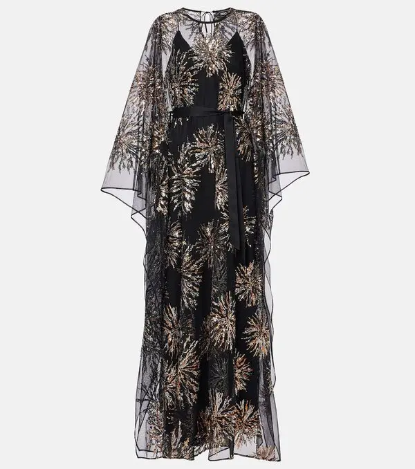 TALLER MARMO Gran Soleil Embellished Tulle Kaftan - Black