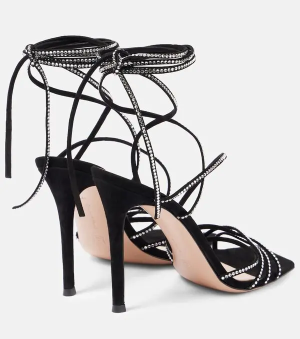 GIANVITO ROSSI Embellished Suede Ankle Tie Sandals - Black
