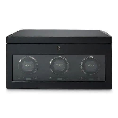 Wolf British Racing Triple Watch Winder With Storage - Black