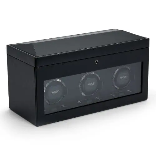 Wolf British Racing Triple Watch Winder With Storage - Black