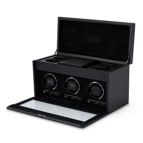 Wolf British Racing Triple Watch Winder With Storage - Black