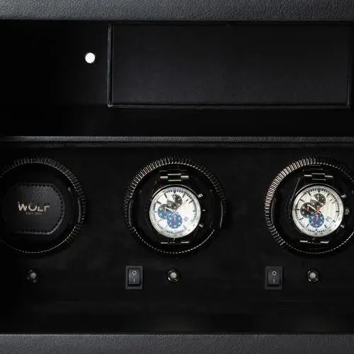 Wolf The Den 4 Piece Watch Winder Safe - Black