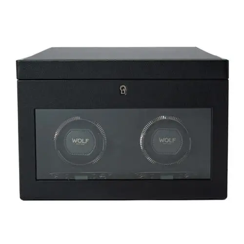 Wolf British Racing Double Watch Winder With Storage - Black