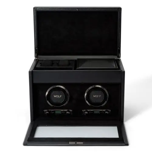 Wolf British Racing Double Watch Winder With Storage - Black