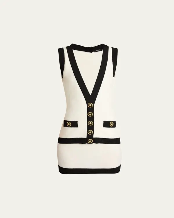 Balmain Contrast-trim Knit Mini Dress - Natural Black