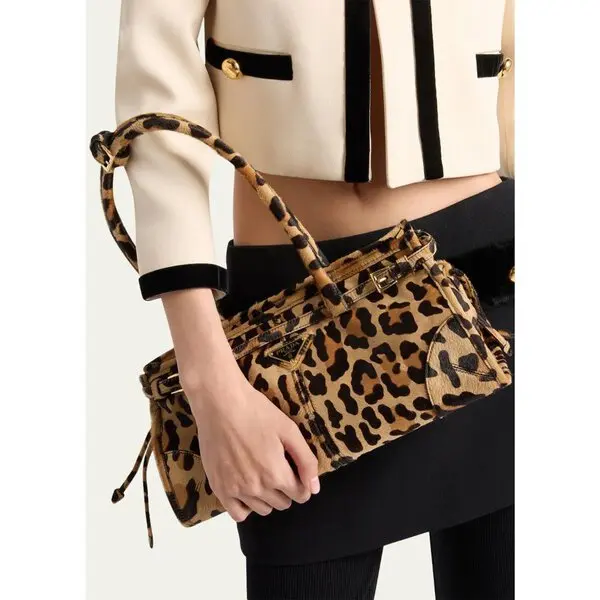 Prada Leopard Calf Hair Shoulder Bag - Honey