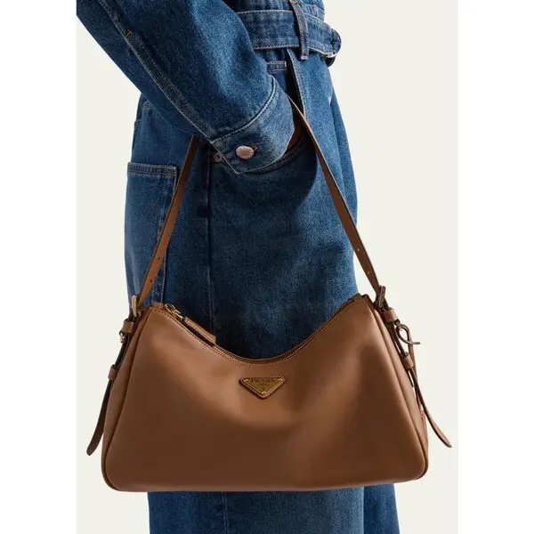 Prada Aimee Leather Shoulder Bag - Bianco