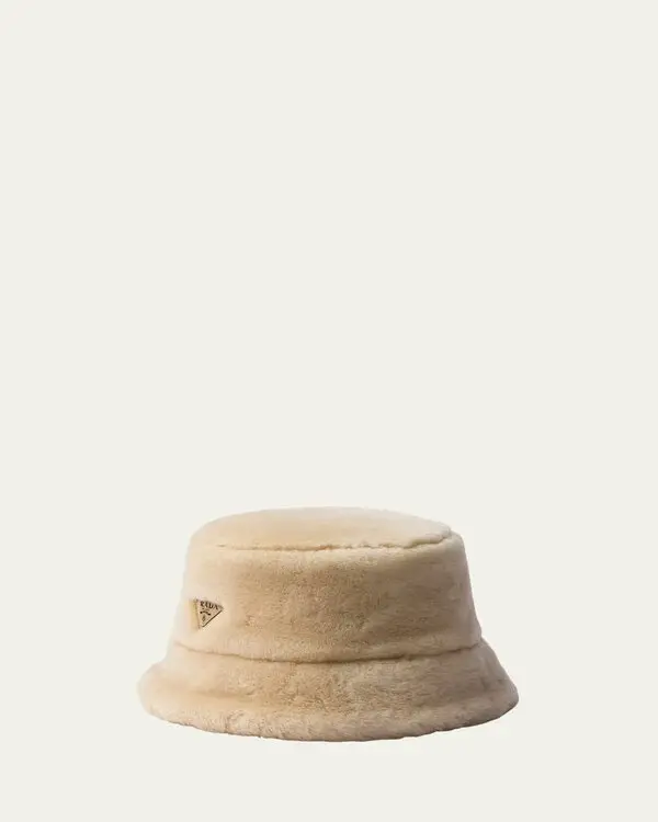 Prada Montone Shearling Bucket Hat - Ecru
