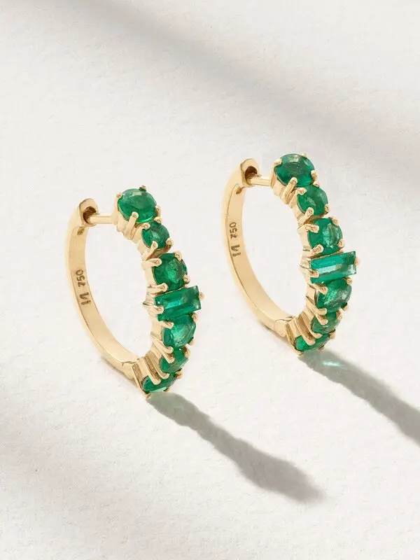 Ileana Makri 18-karat Gold Emerald Hoop Earrings - Green