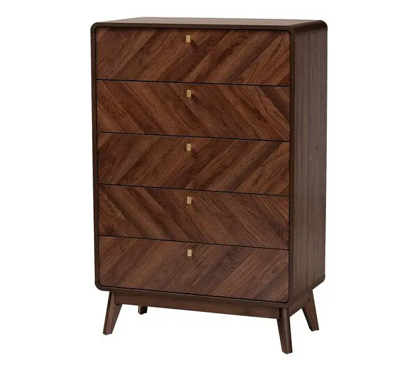 BAXTON STUDIO Markell Walnut Brown Wood 5-drawe R Chest - One-color