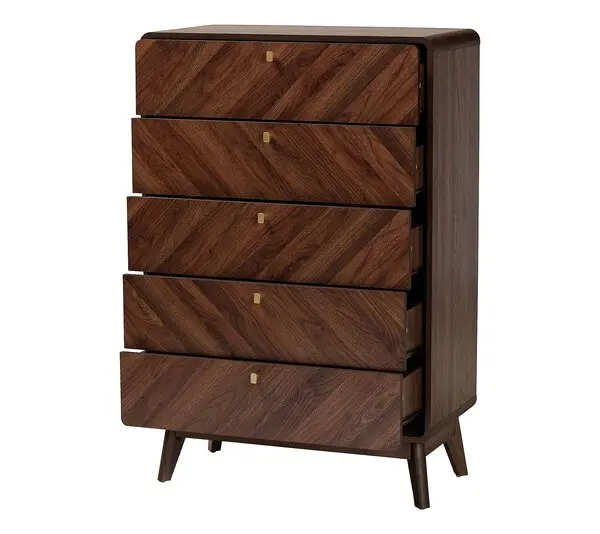 BAXTON STUDIO Markell Walnut Brown Wood 5-drawe R Chest