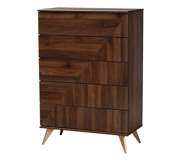 BAXTON STUDIO Graceland Walnut Brown Wood 5-dra Wer Chest - One-color