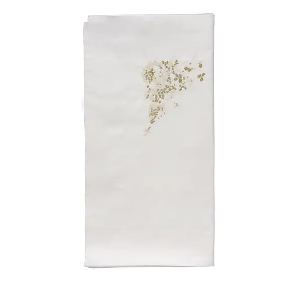 DEA LUXURY LINENS Dea Palm Beach Ibla Embroidered Sateen Flat Sheet, King - Natural/ivory
