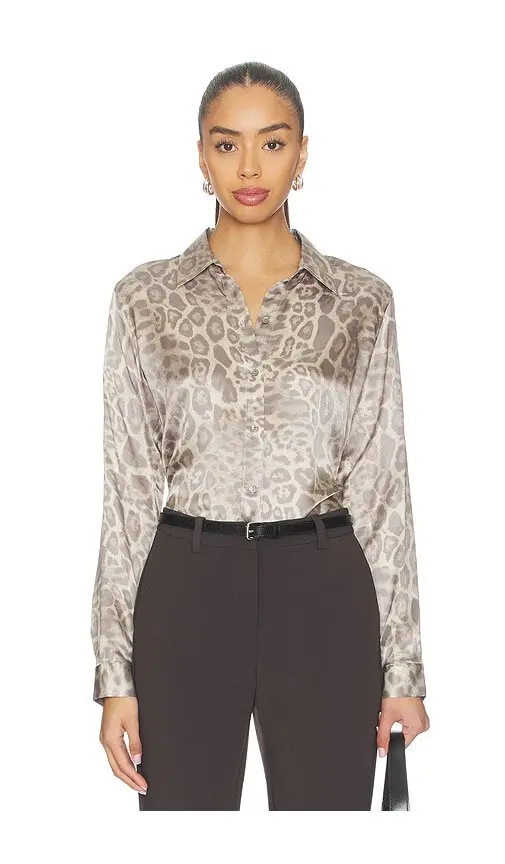 L'Agence Tyler Long Sleeve Blouse - Grey Multi Patch Leopard