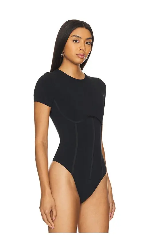 FLEUR DU MAL T-shirt Bodysuit With Corset Detail - Black