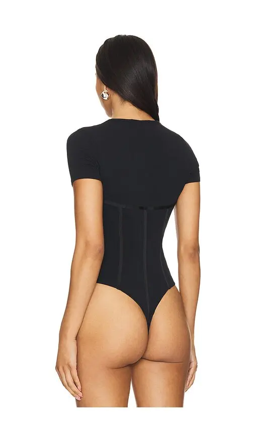 FLEUR DU MAL T-shirt Bodysuit With Corset Detail - Black