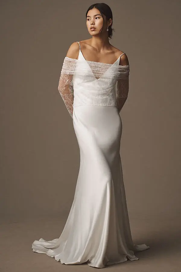 knee length dresses for ladies Roseline French lace topper cover up in ivory main image 1