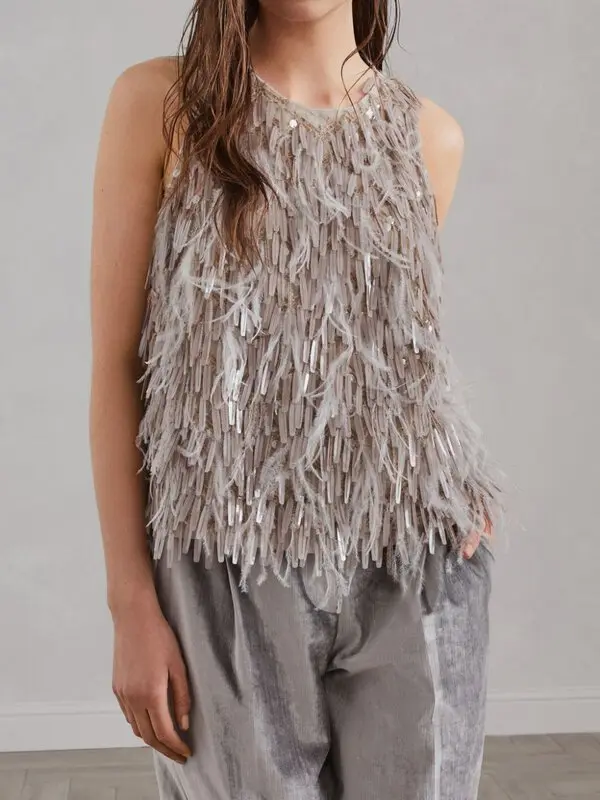 Brunello Cucinelli Embroidered Sleeveless Top - Neutrals