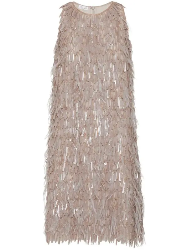 Brunello Cucinelli Embroidered Sleeveless Mini Dress - Neutrals