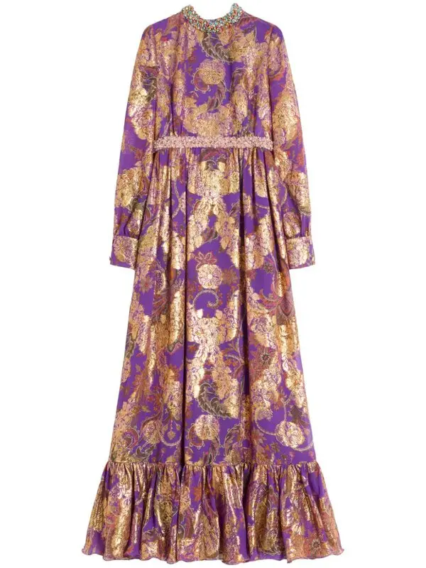 knee length dresses for ladies Valentino Beige Sheer Embroidered Maxi Dress – MSA Haute Couture main image 1