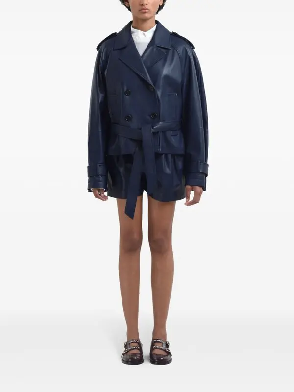Marni Double-breasted Leather Jacket - Blue