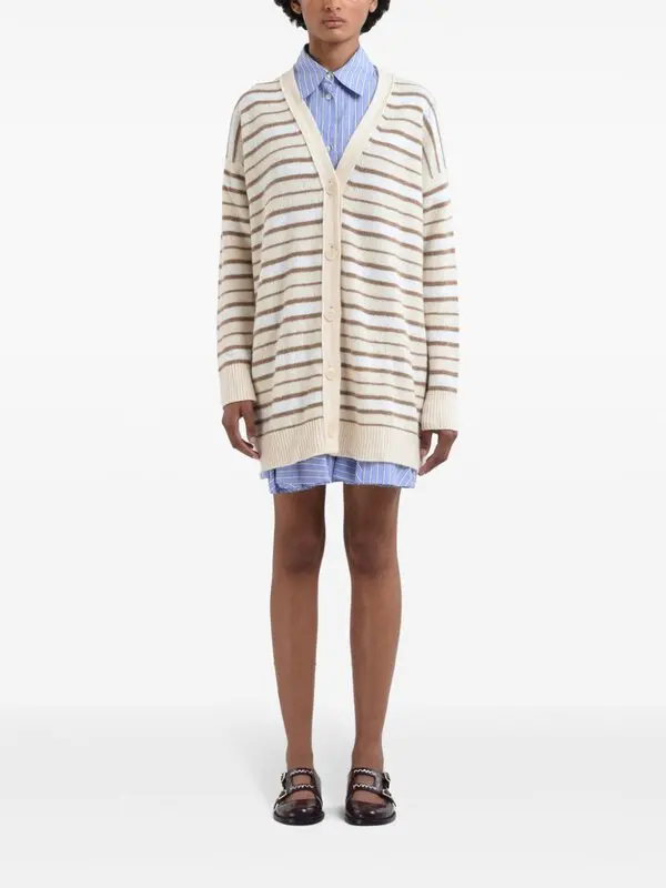 Marni Striped Virgin Wool-cashmere Cardigan - Neutrals