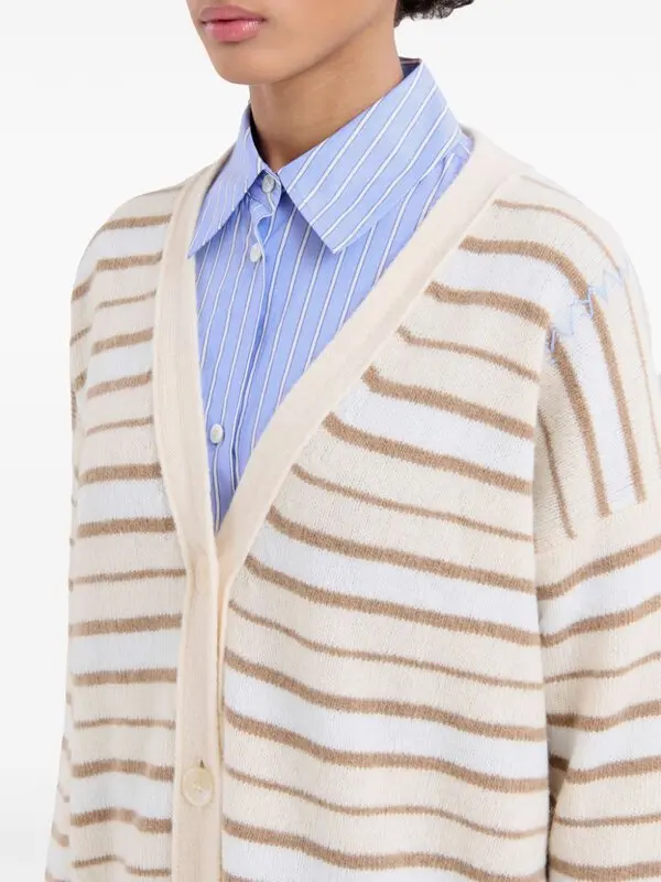 Marni Striped Virgin Wool-cashmere Cardigan - Neutrals