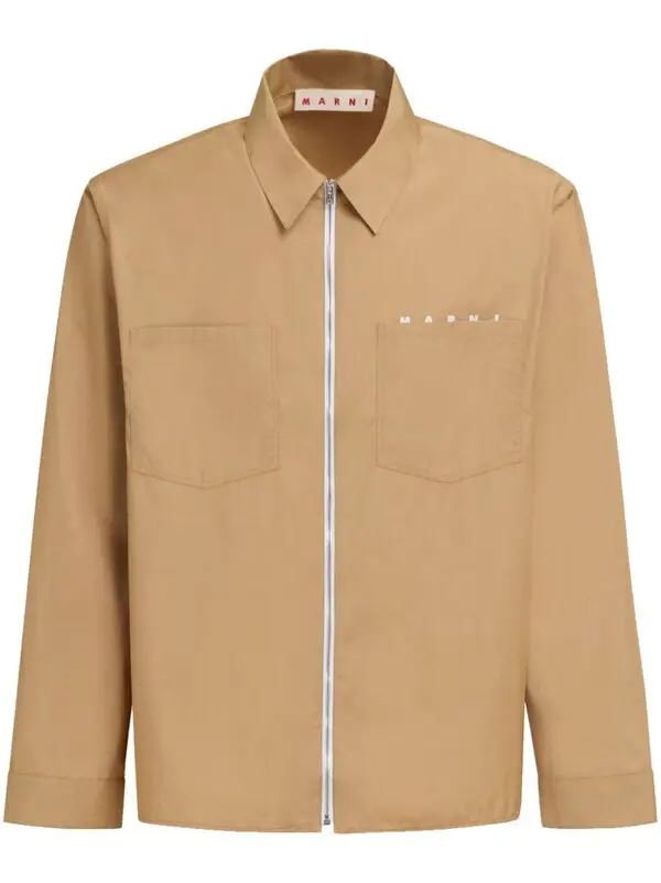 Marni Logo-print Cotton Shirt Jacket - Neutrals