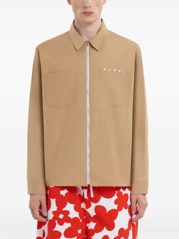 Marni Logo-print Cotton Shirt Jacket - Neutrals