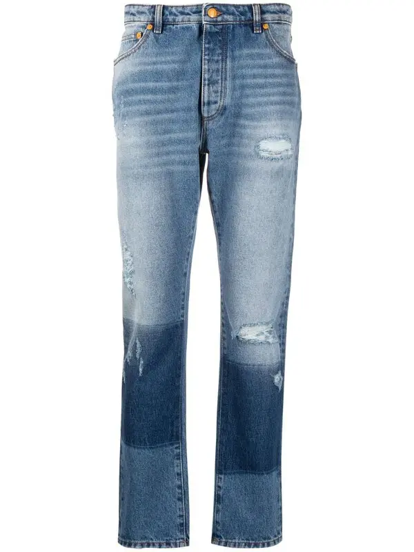 Palm Angels X Moncler Distressed Straight-leg Jeans