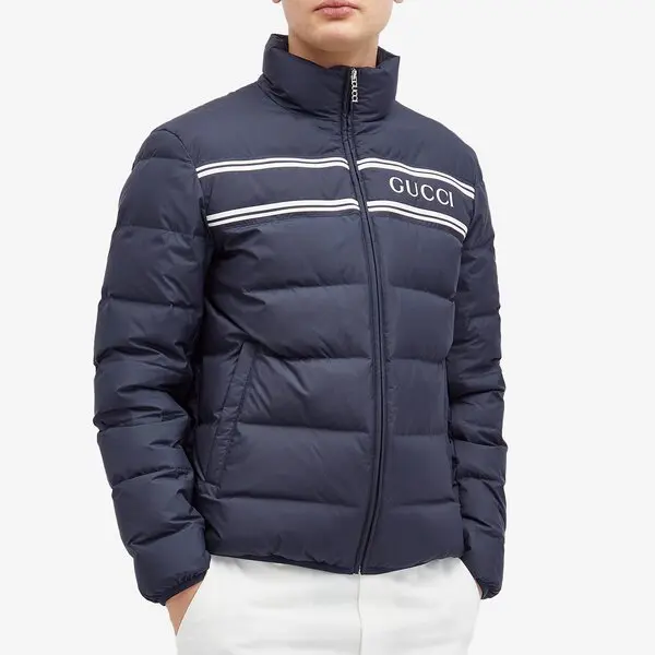 Gucci Logo Lightweight Down Jacket - Navy | Editorialist