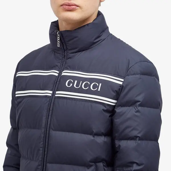 Gucci Logo Lightweight Down Jacket - Navy | Editorialist