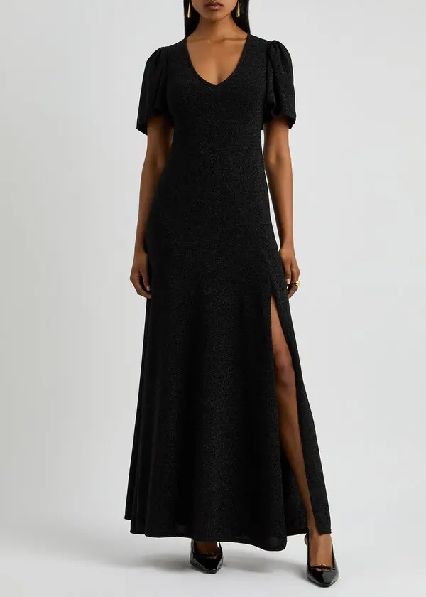 LUXE DE VALENTINA Fluted Lamé Maxi Dress